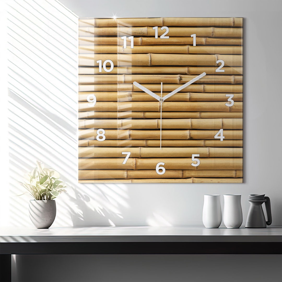Bamboo Sticks Glass Clock, Brown Wall Clock, Nature Hanging Clock ...