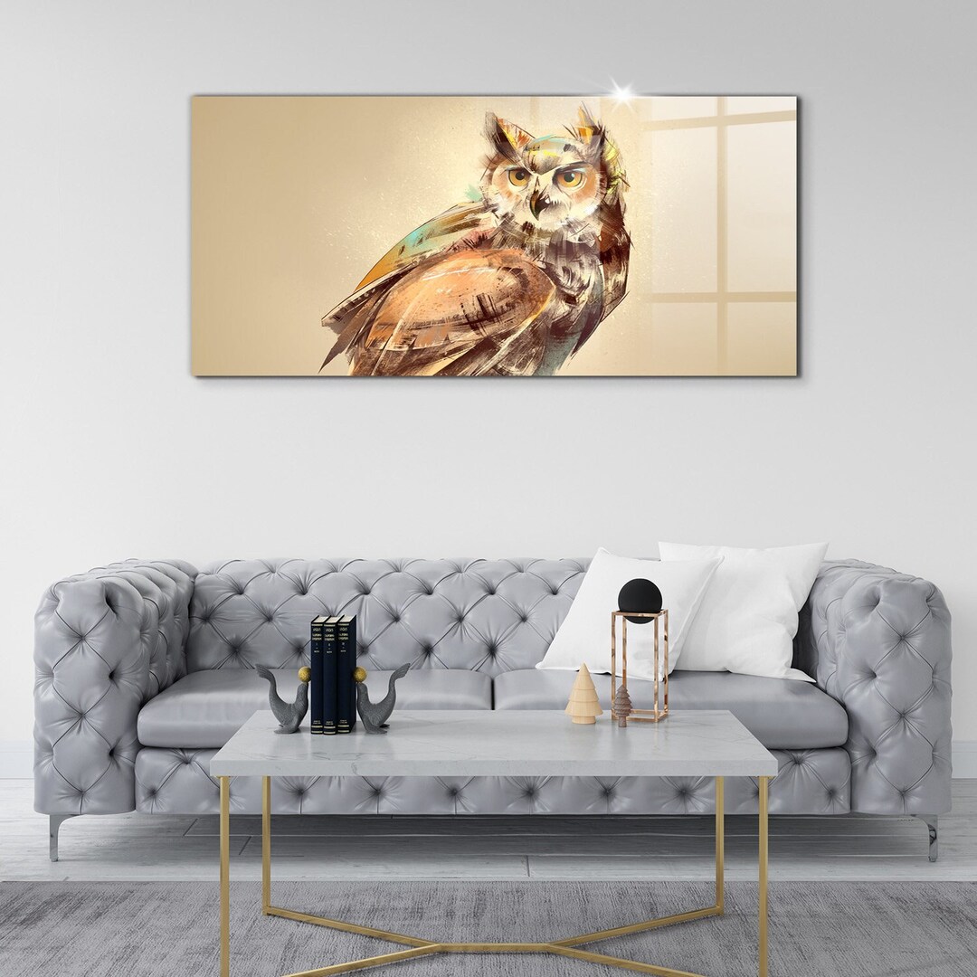 Owl A Symbol of Wisdom Tempered Glass Print, Brown Wall Art, Glass Wall ...