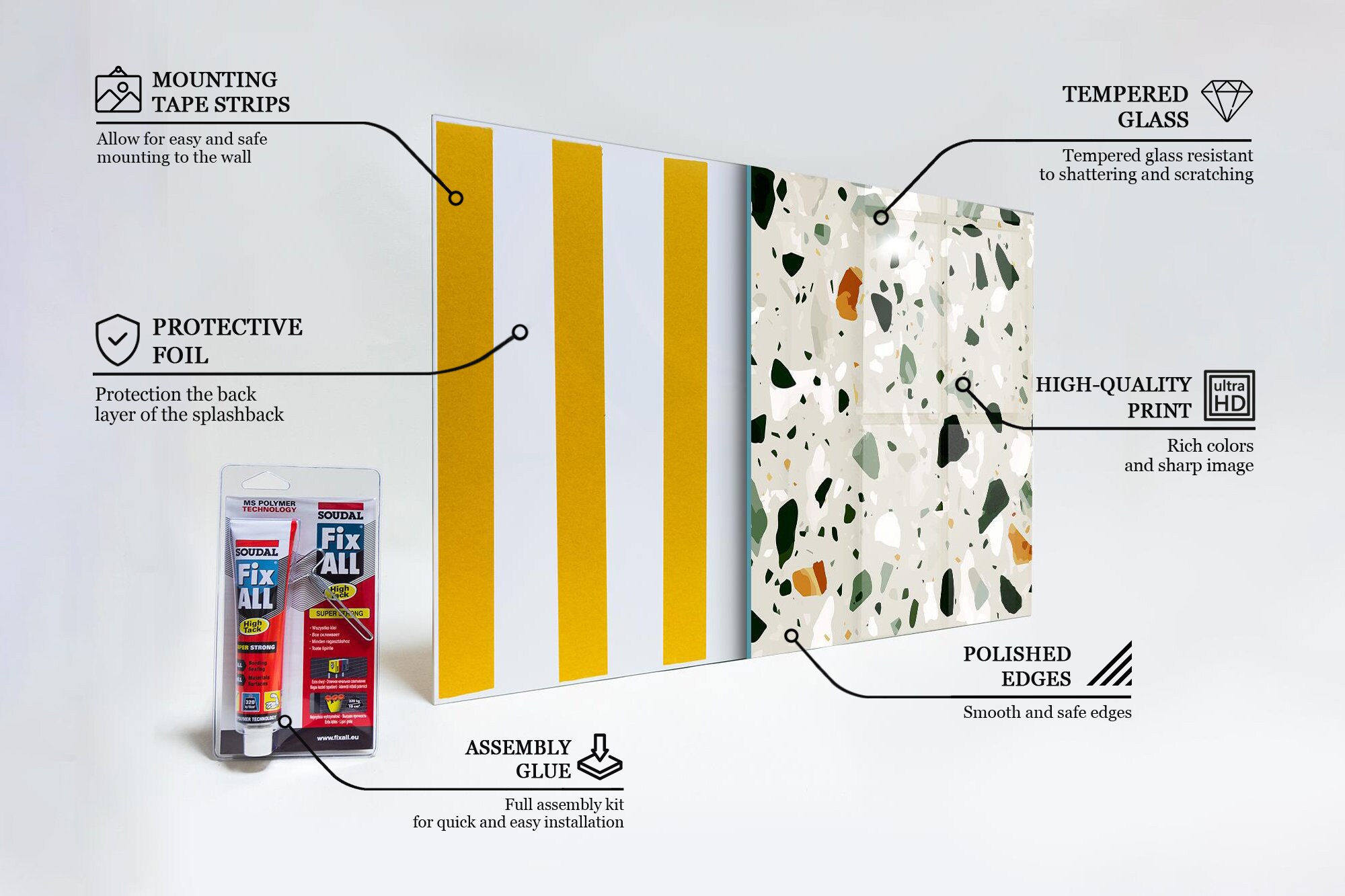 Terrazzo Natural Stone Neutral Colors Splashback Glass - Etsy