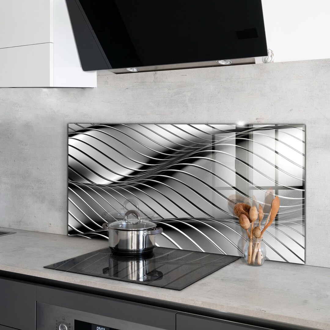 Metal Waves Black and White Splashback, Kitchen Decor, High Quality ...