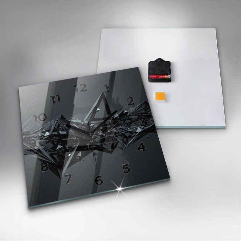 Black Abstraction Glass Clock, Black Hanging Clock, Abstract Printed ...