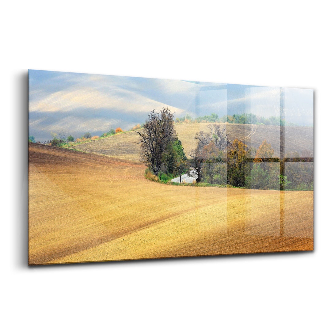 Moravia Country Landscape Tempered Glass Print, Yellow Wall Decor ...
