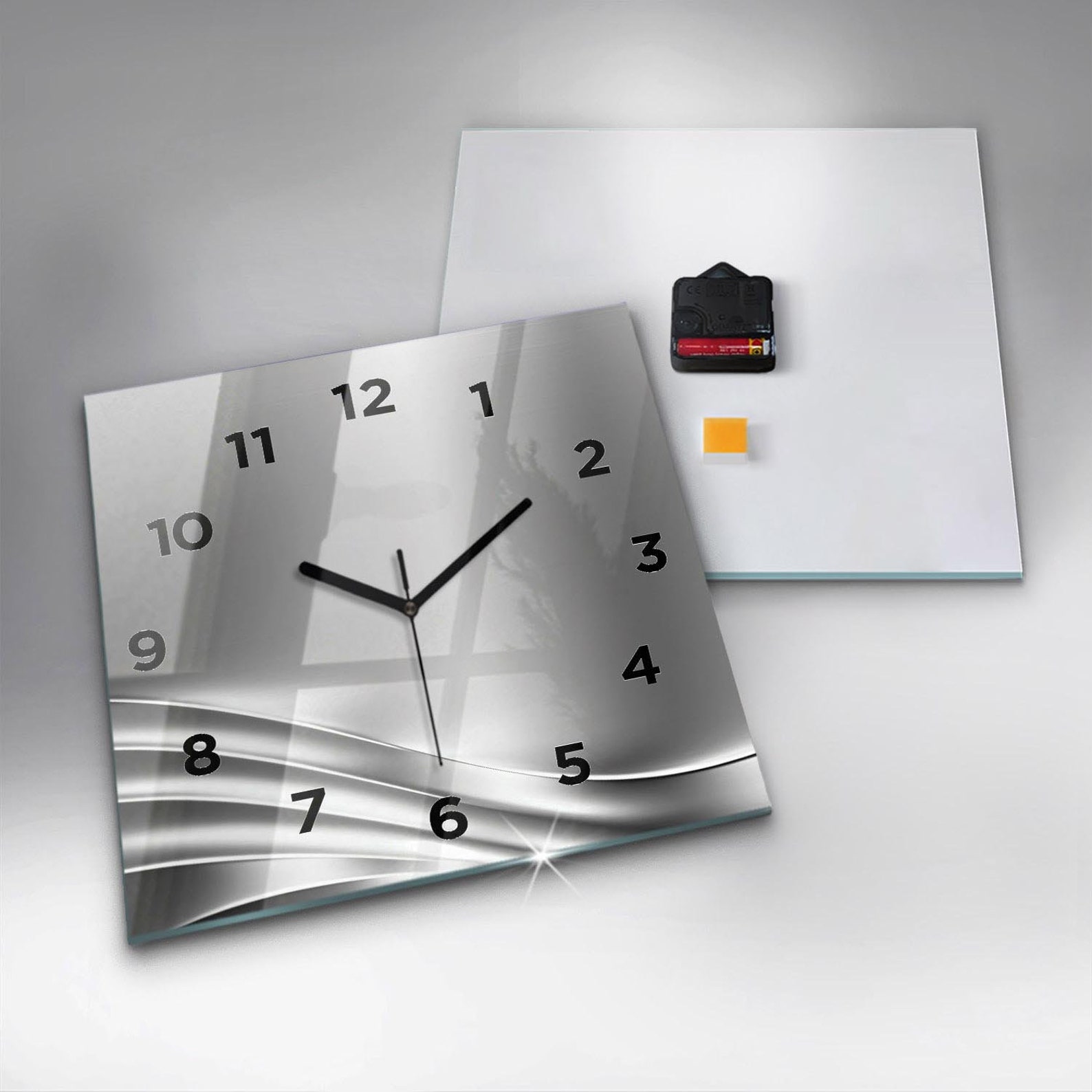 Silver Abstraction Glass Clock, Silver Printed Clock, Abstract Modern ...