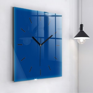 Blue Glass Clock, Blue Printed Clock, Solid Color Modern Wall Clock ...