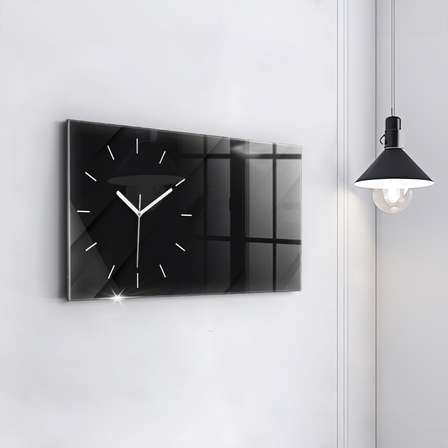 Dark Wall Pattern Printed Clock, Black Glass Clock, Abstract Modern ...