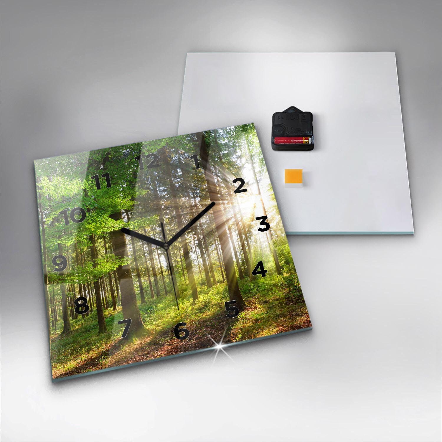 East Forest Glass Clock, Green Modern Wall Clock, Nature Minimalistic ...