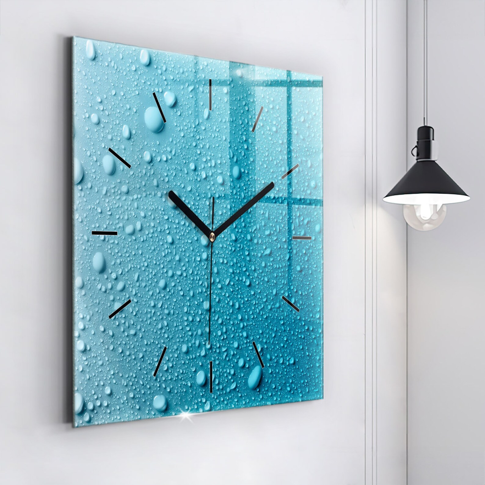 Drops of Water on the Glass Glass Clock, Turquoise Wall Clock, Nature ...