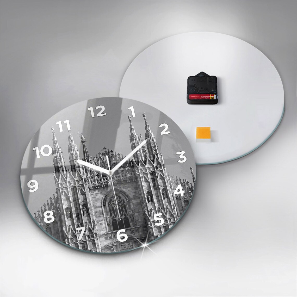 Duomo Di Milano Cathedral Glass Clock, Black Printed Clock, City Modern ...