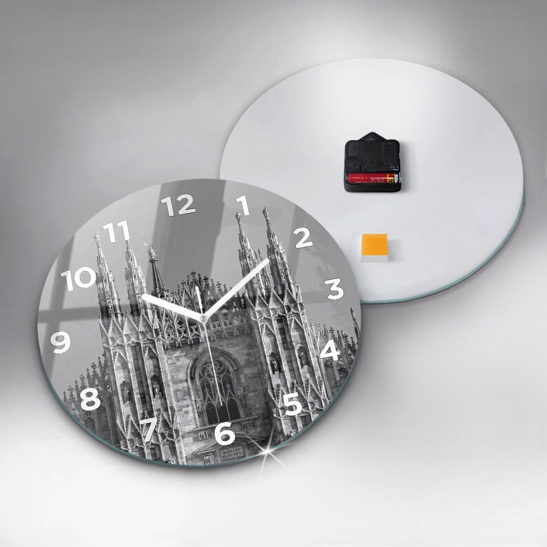 Duomo Di Milano Cathedral Glass Clock, Black Printed Clock, City Modern ...
