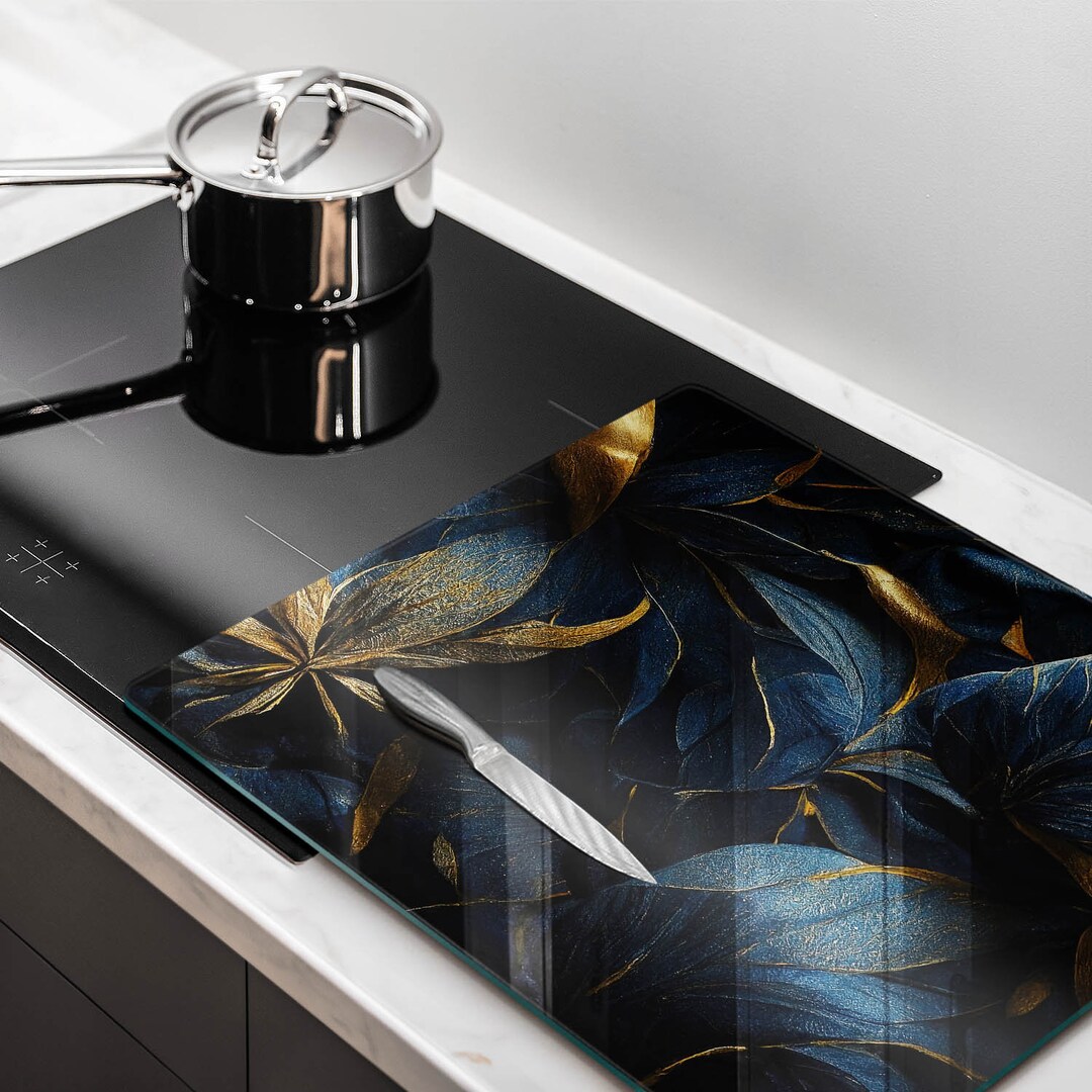 Decorative Leaves With Gold Cutting Board, Tempered Glass Chopping ...