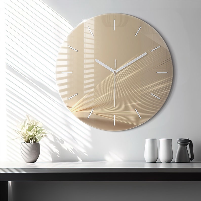 Abstract Light Glass Clock, Golden Printed Clock, Abstract Modern Wall ...