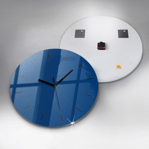 Blue Glass Clock, Blue Printed Clock, Solid Color Modern Wall Clock ...