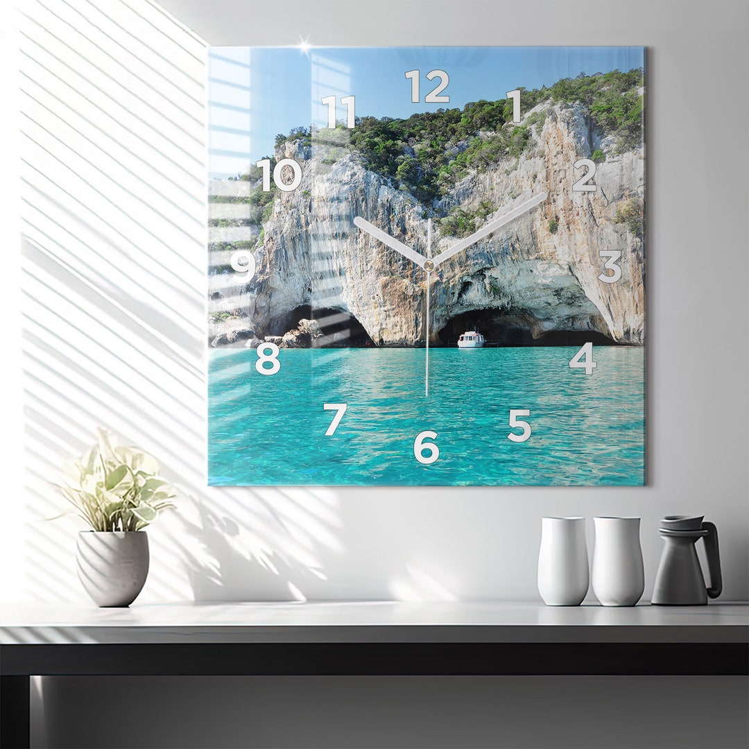 Underwater Cave Glass Clock, Blue Hanging Clock, Nature Printed Clock ...