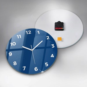 Blue Glass Clock, Blue Printed Clock, Solid Color Modern Wall Clock ...