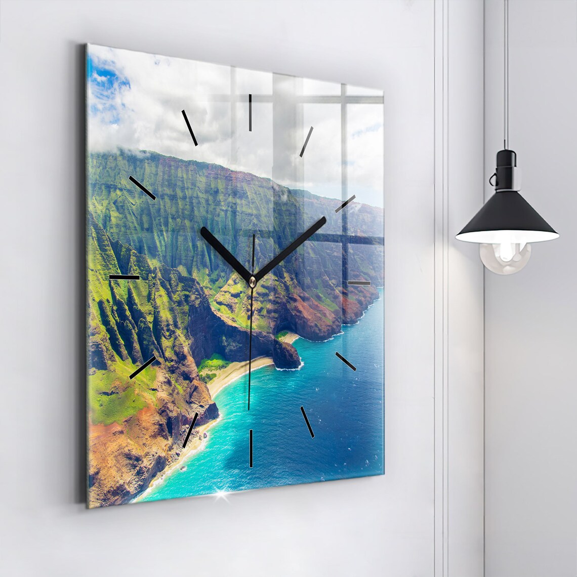 The Sea in Hawaii Glass Clock, Blue Hanging Clock, City Printed Clock ...