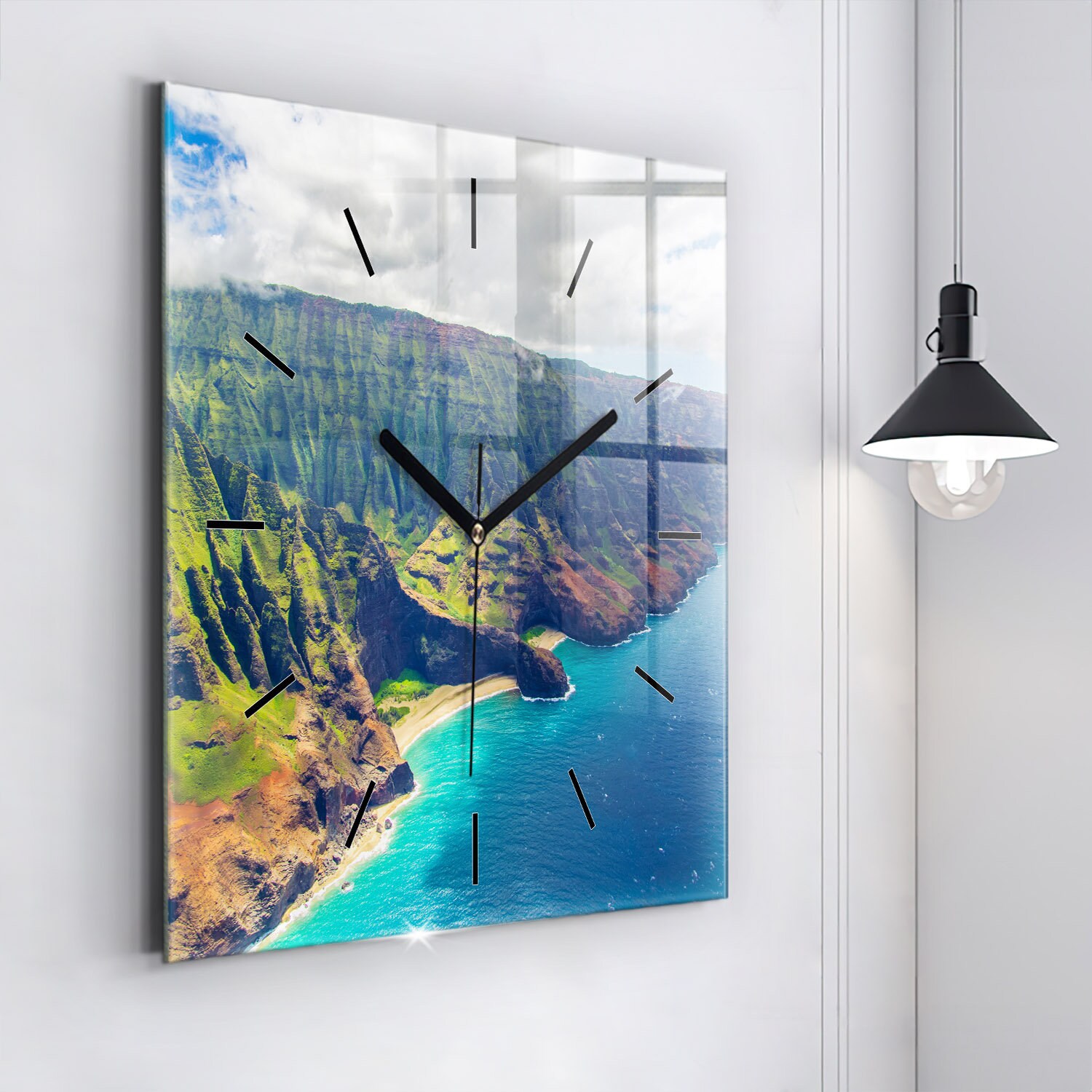 The Sea in Hawaii Glass Clock, Blue Hanging Clock, City Printed Clock ...