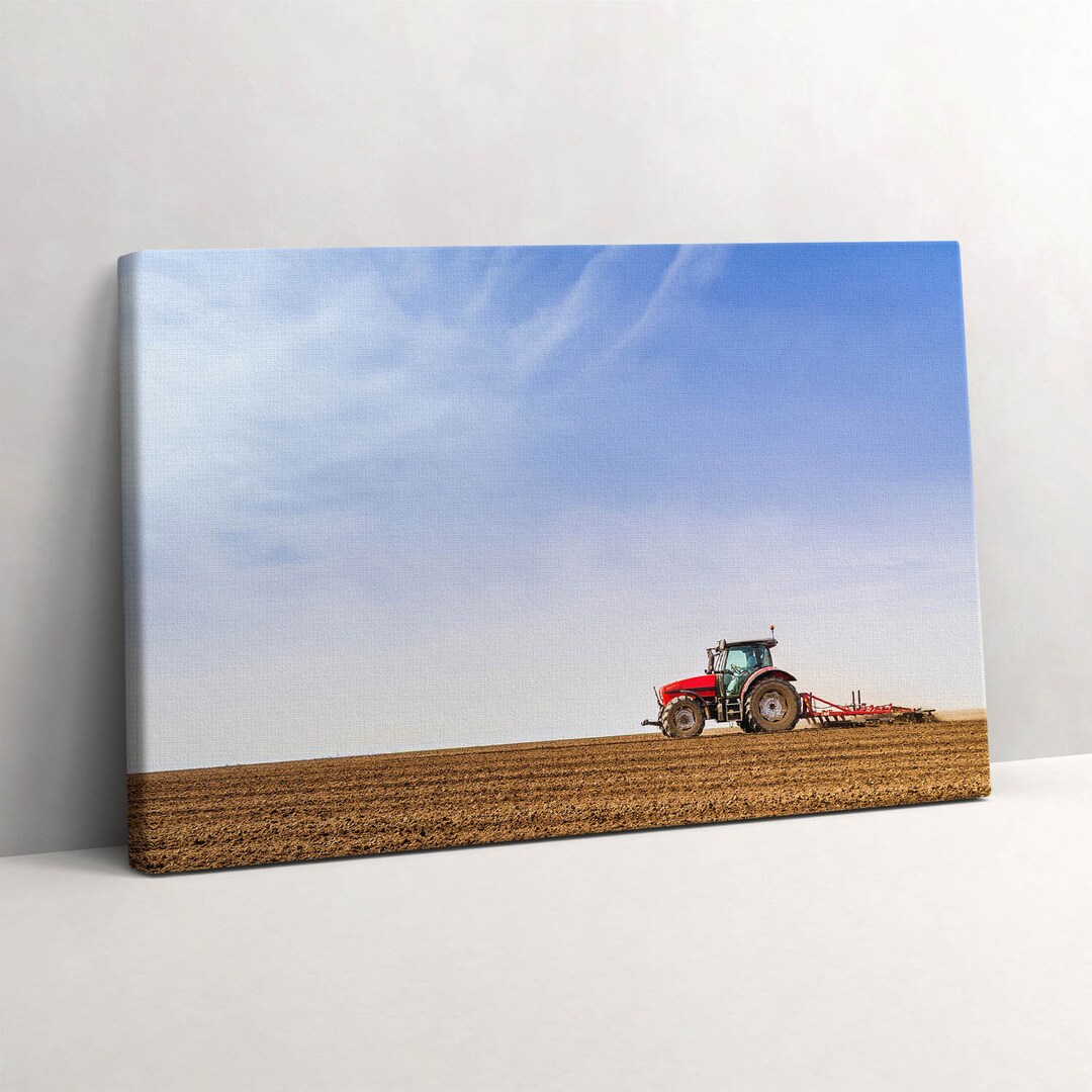 Farmer in a Tractor Canvas, Picture Wall Hanging, Blue Wall Art ...