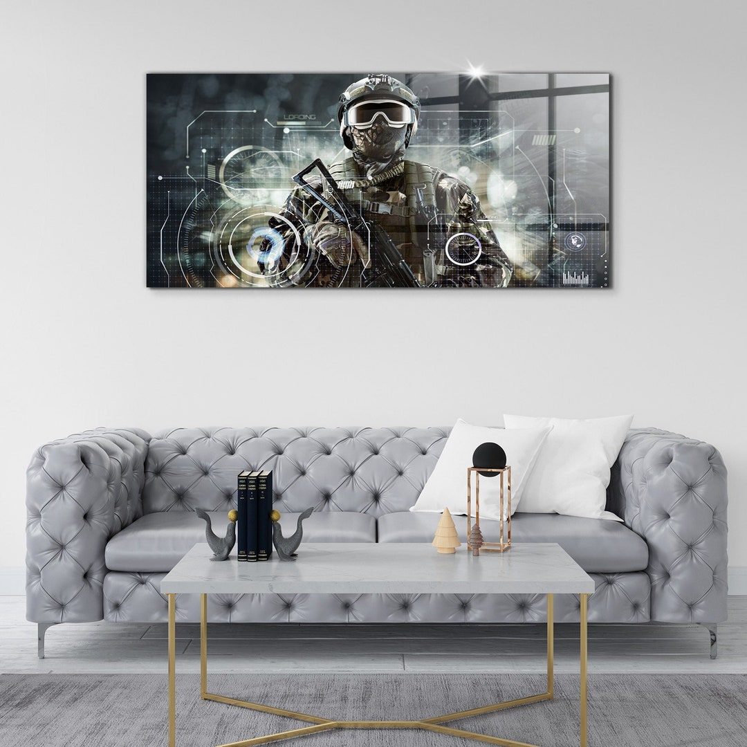 Special Forces Soldier With Weapons Tempered Glass Print, Black Wall ...