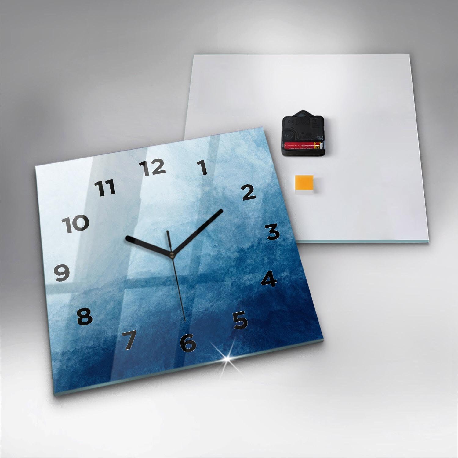 Water Abstraction Glass Clock, Blue Hanging Clock, Abstract Printed ...