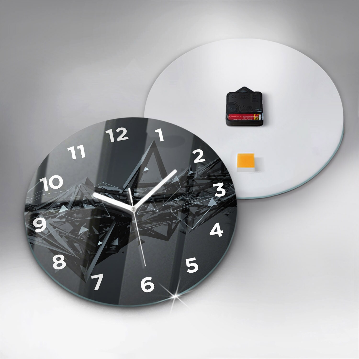 Black Abstraction Glass Clock, Black Hanging Clock, Abstract Printed ...