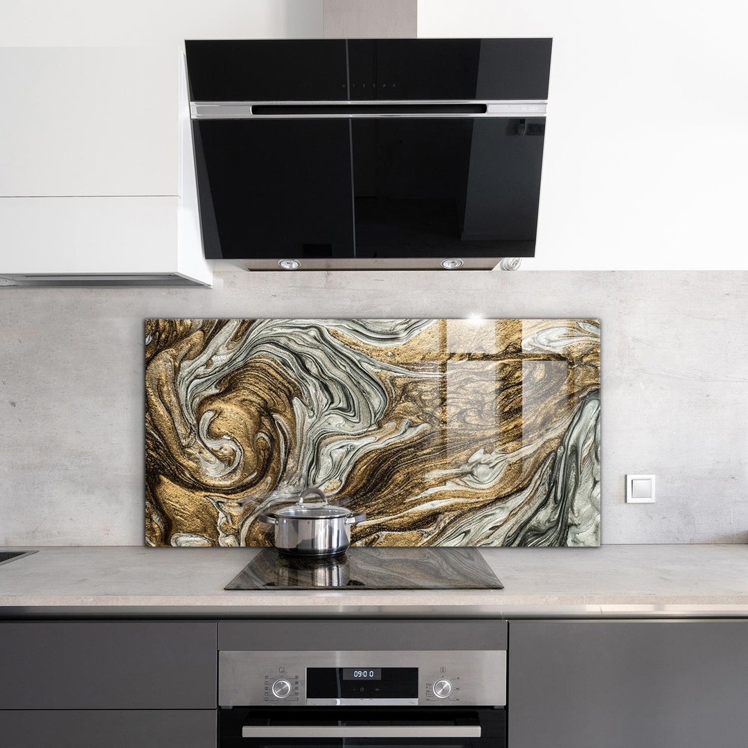 Metal Mixing Gold and Silver Splashback, Glass Print, Wall Protectors ...