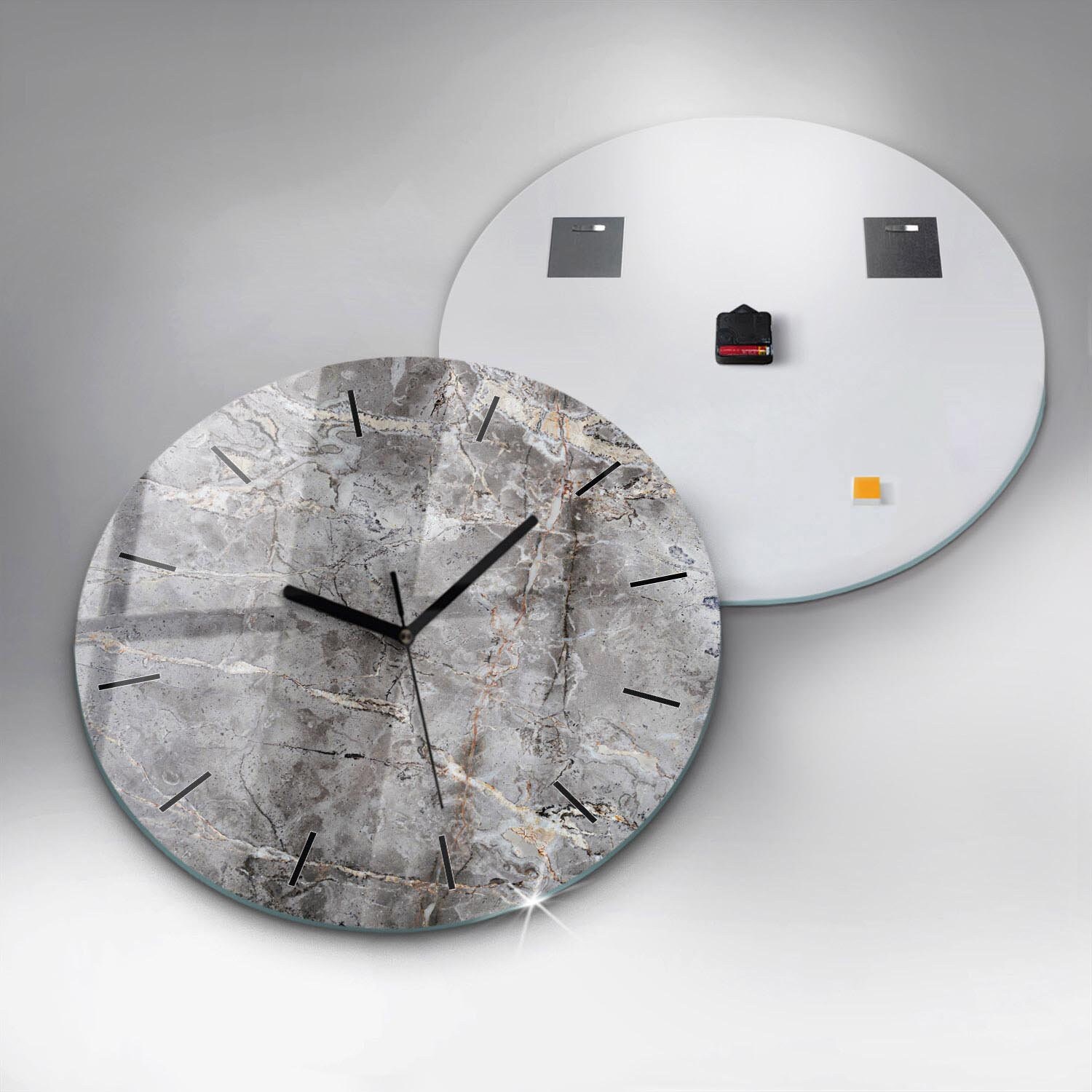 Gray Granite Marble Glass Clock, Gray Hanging Clock, Abstract Printed ...