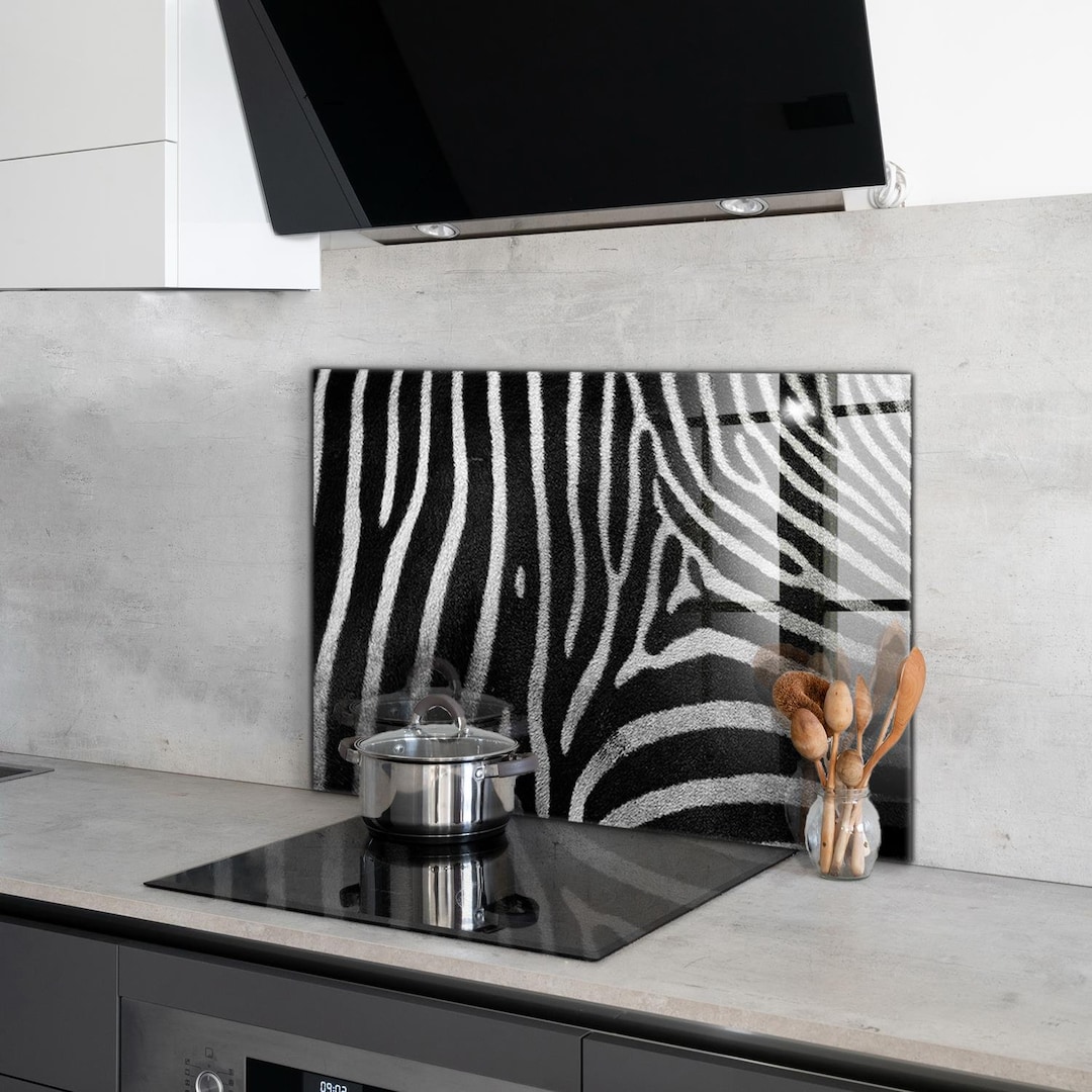 African Zebra Skin Black and White Backsplash, Stain Protection ...