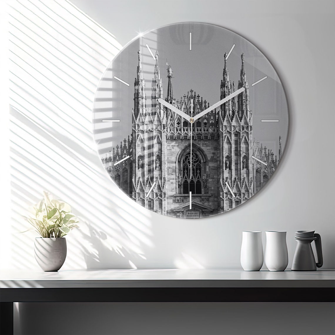 Duomo Di Milano Cathedral Glass Clock, Black Printed Clock, City Modern ...