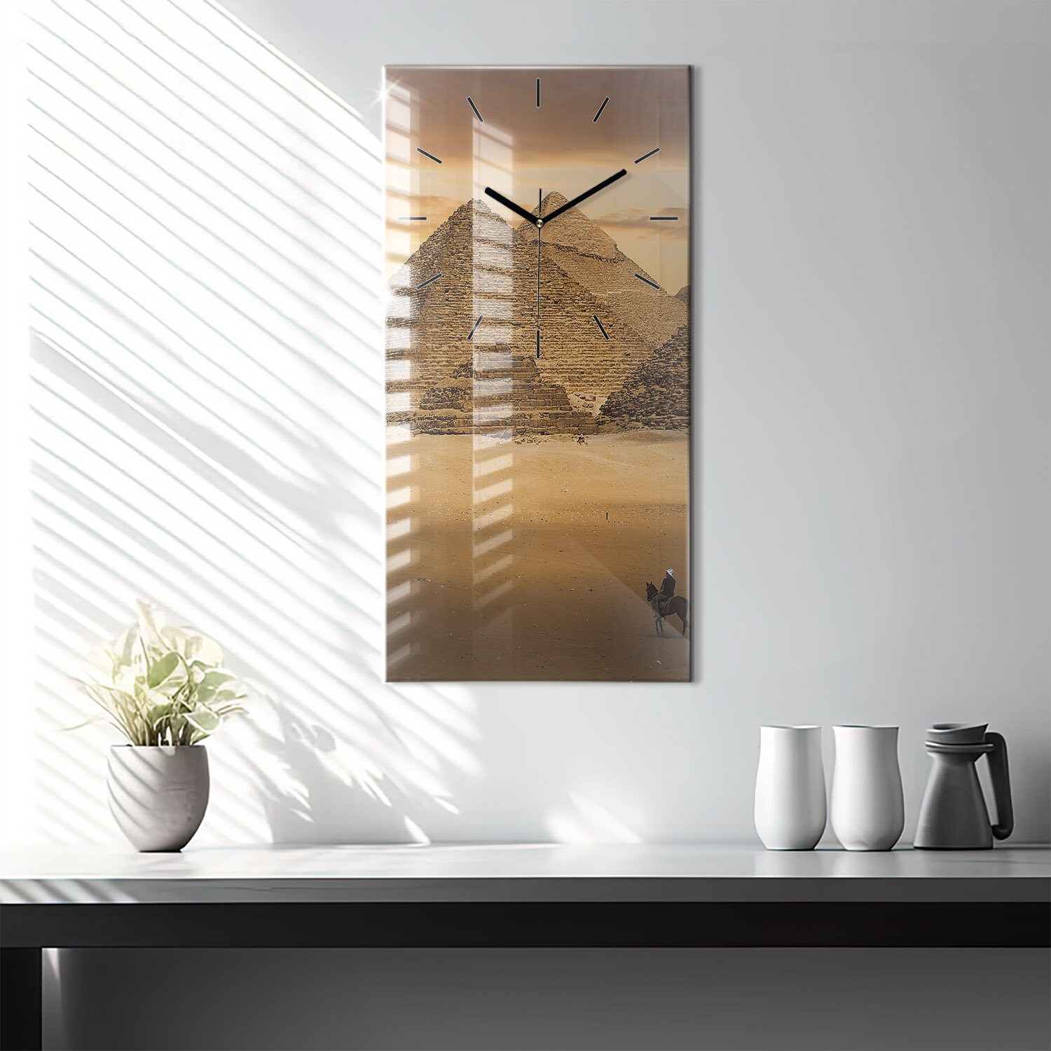 Pyramids and Sunset Modern Wall Clock, Beige Glass Clock, Architecture ...