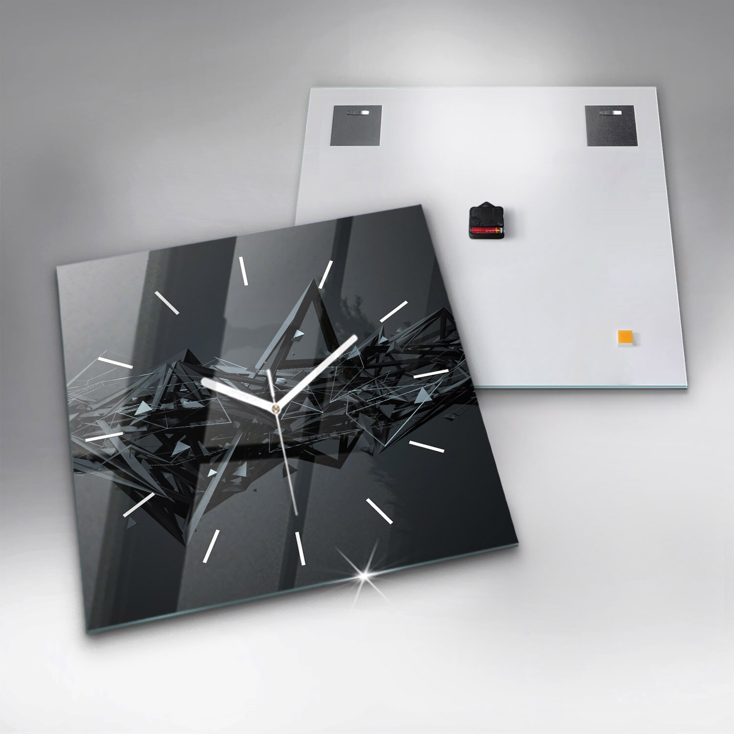 Black Abstraction Glass Clock, Black Hanging Clock, Abstract Printed ...