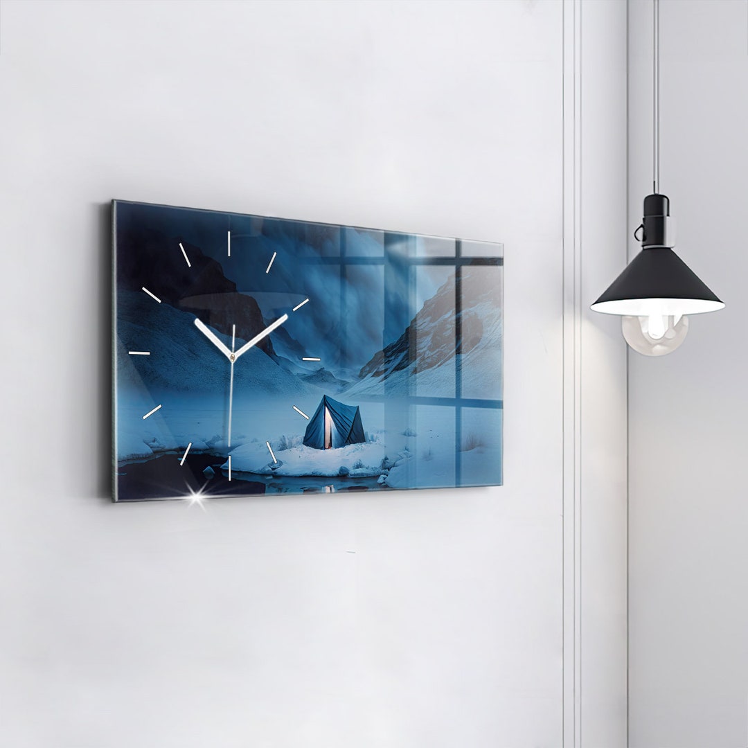 A Tent in the Mountains of Iceland Printed Clock, White Glass Clock ...