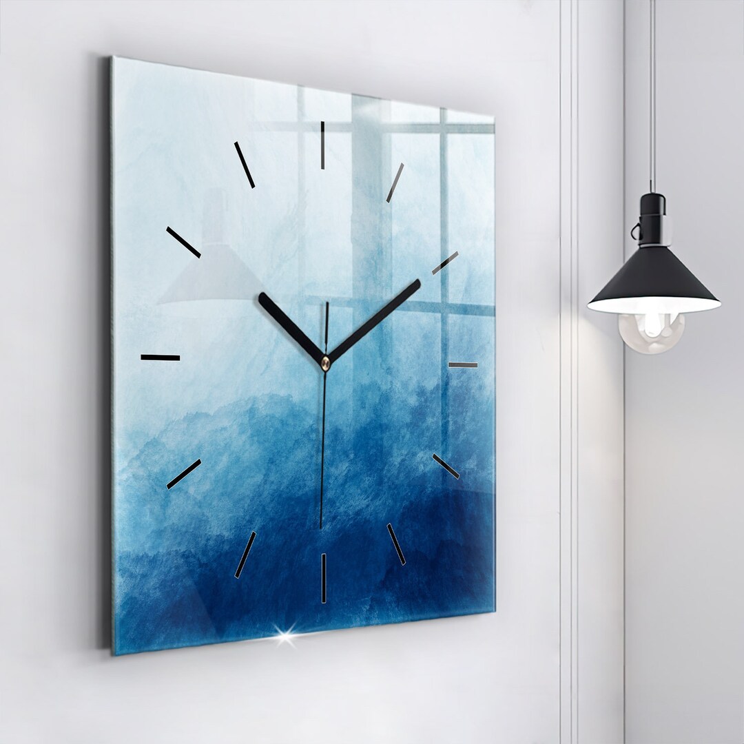 Water Abstraction Glass Clock, Blue Hanging Clock, Abstract Printed ...