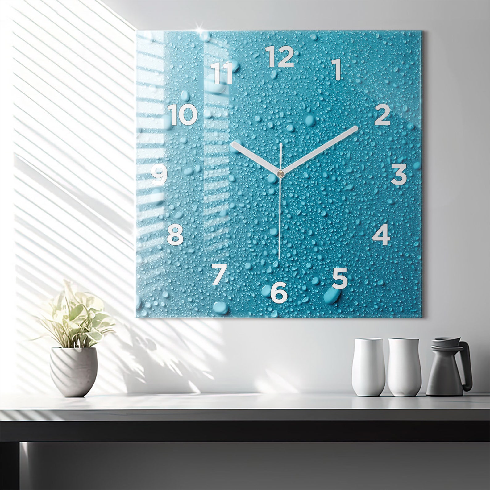 Drops of Water on the Glass Glass Clock, Turquoise Wall Clock, Nature ...