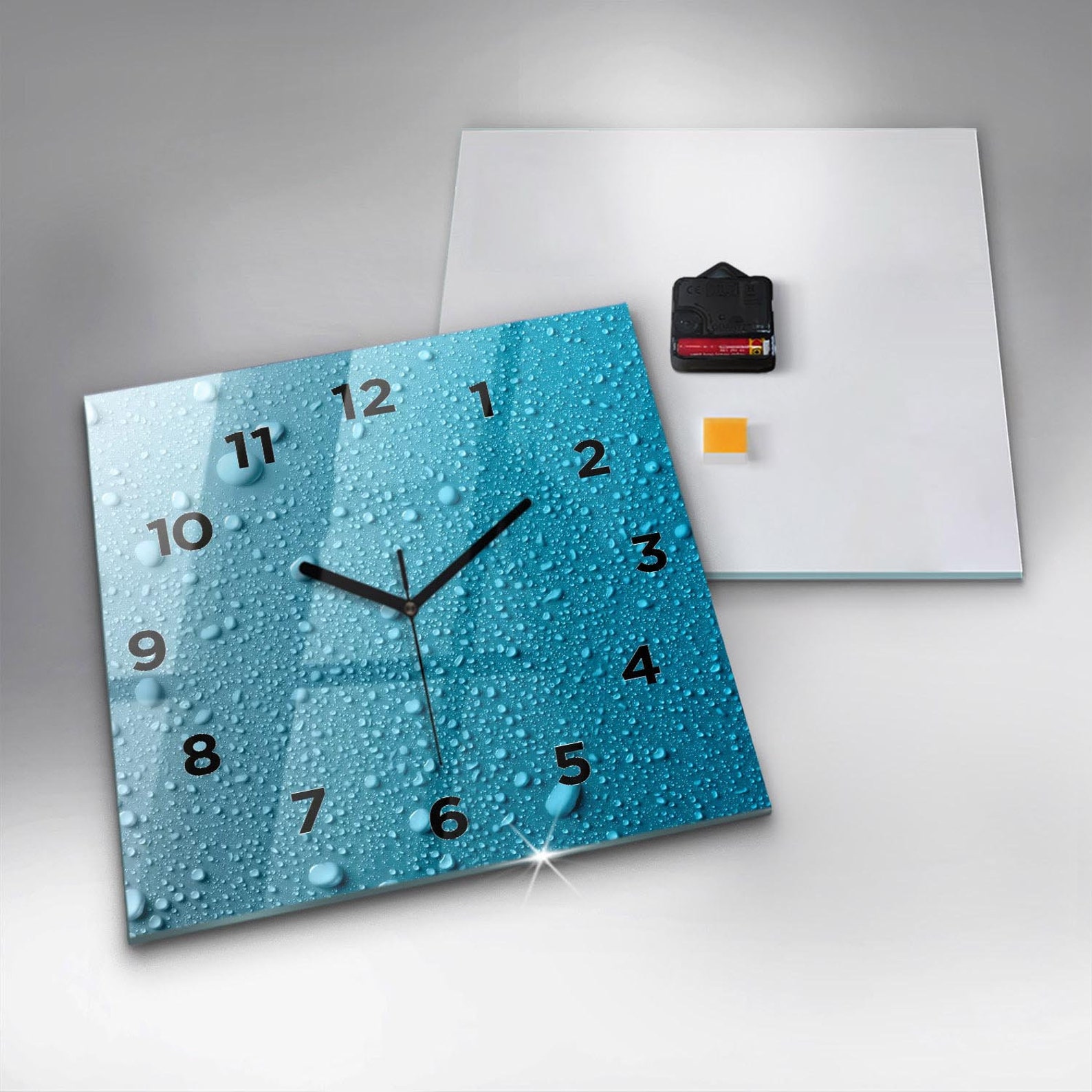 Drops of Water on the Glass Glass Clock, Turquoise Wall Clock, Nature ...