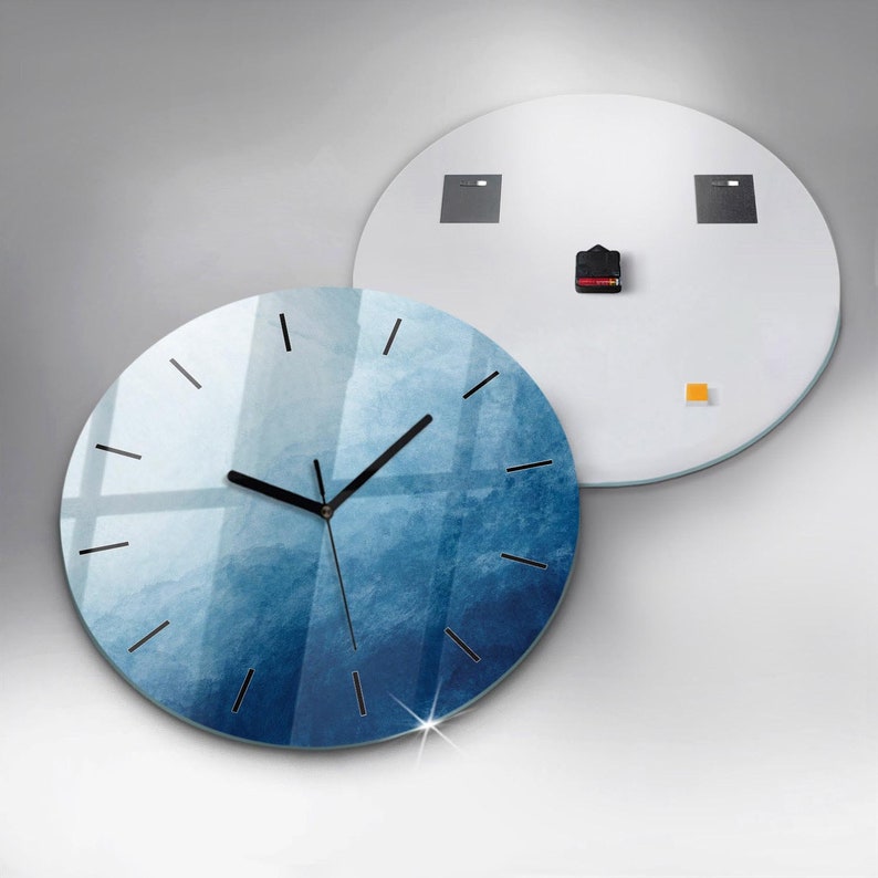 Water Abstraction Glass Clock, Blue Hanging Clock, Abstract Printed ...
