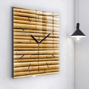 Bamboo Sticks Glass Clock, Brown Wall Clock, Nature Hanging Clock ...