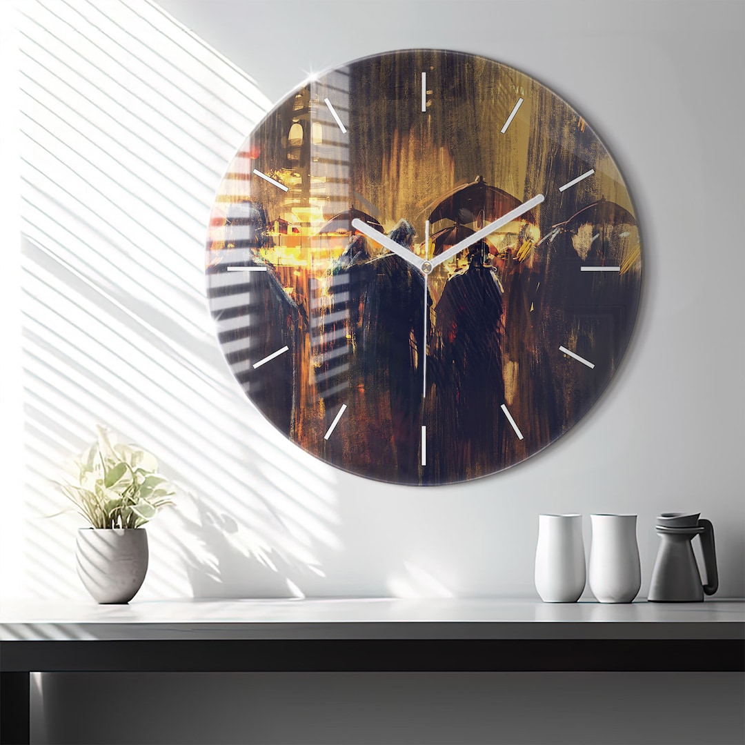 Impressionism in Art Market Glass Clock, Brown Wall Clock, Abstract ...