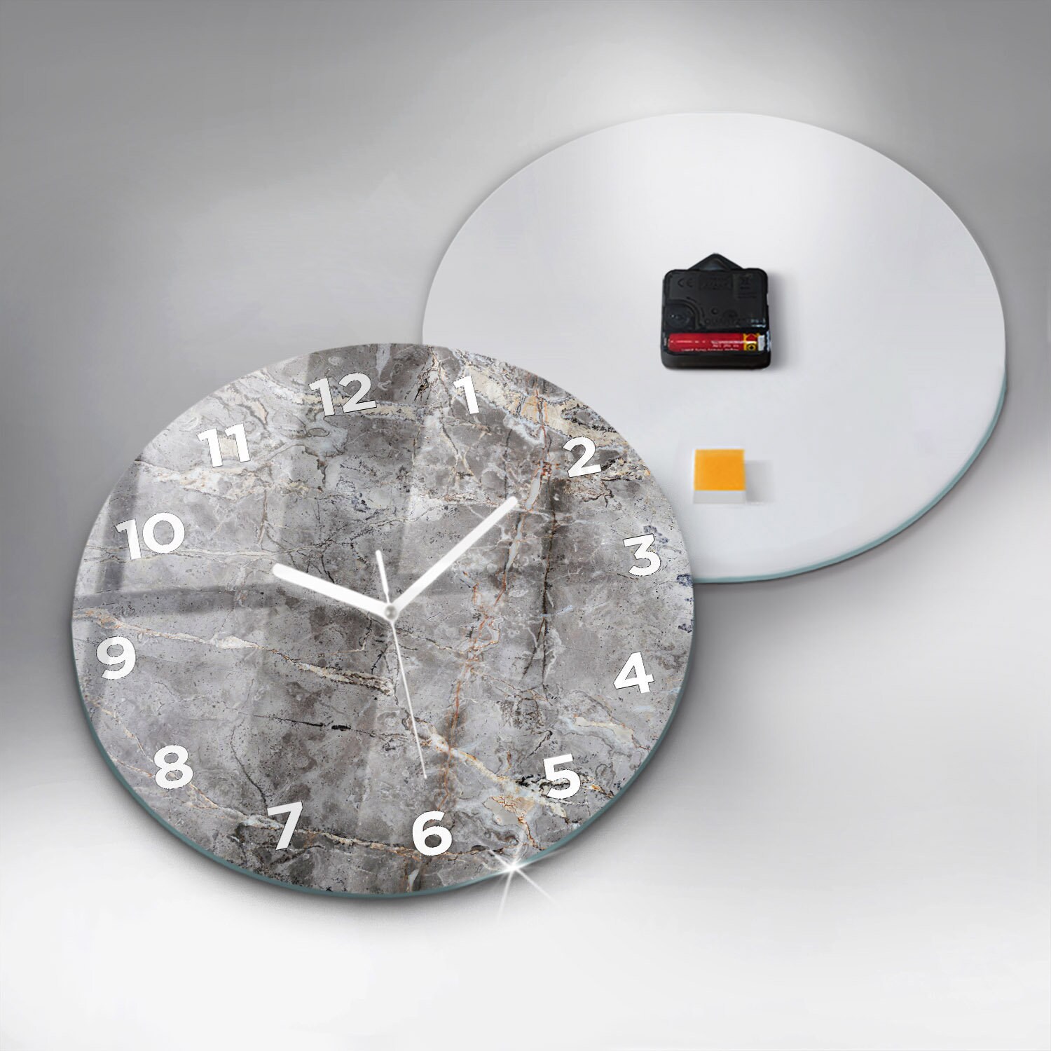 Gray Granite Marble Glass Clock, Gray Hanging Clock, Abstract Printed ...