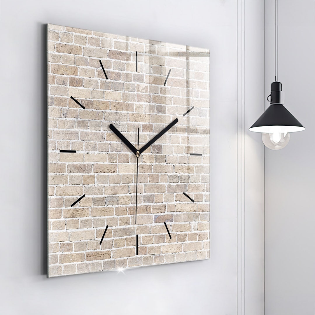 Brick Wall Glass Clock, Gray Minimalistic Clock, Abstract Wall Clock ...