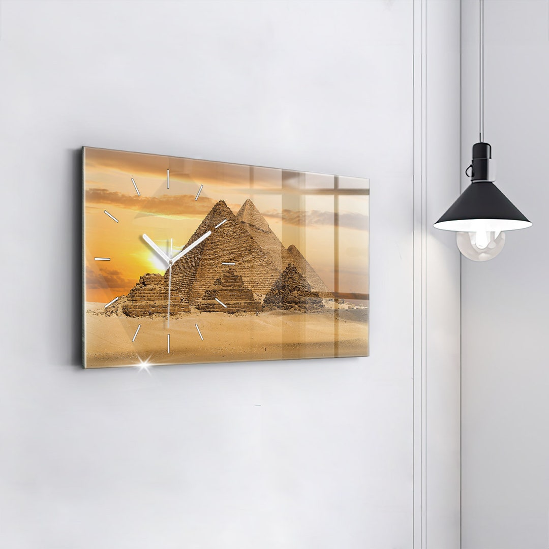 Pyramids and Sunset Modern Wall Clock, Beige Glass Clock, Architecture ...