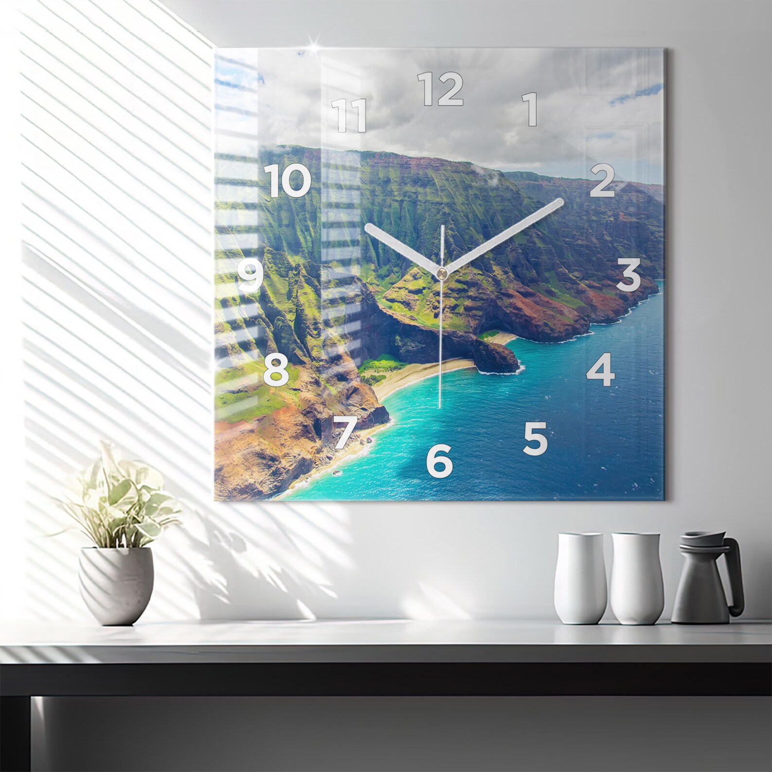 The Sea in Hawaii Glass Clock, Blue Hanging Clock, City Printed Clock ...