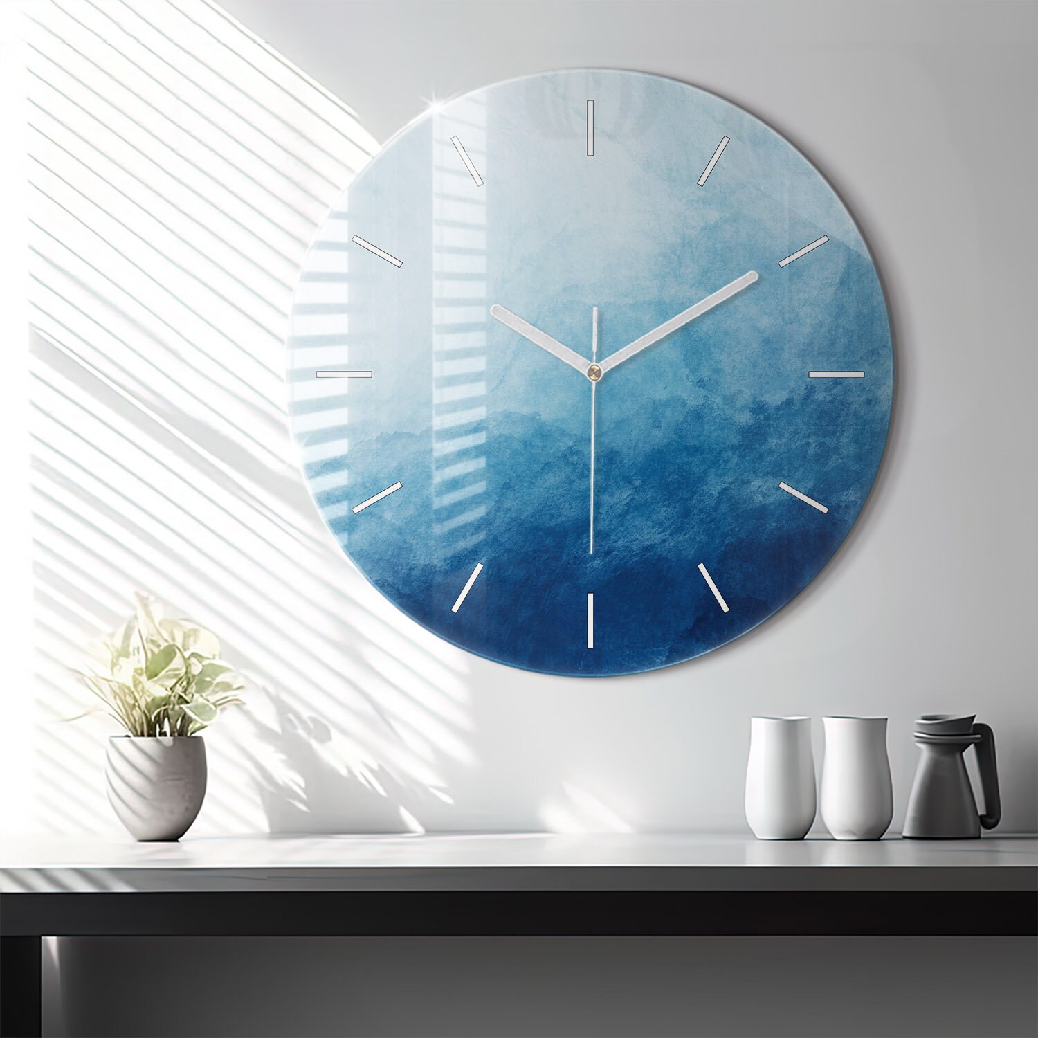 Water Abstraction Glass Clock, Blue Hanging Clock, Abstract Printed ...