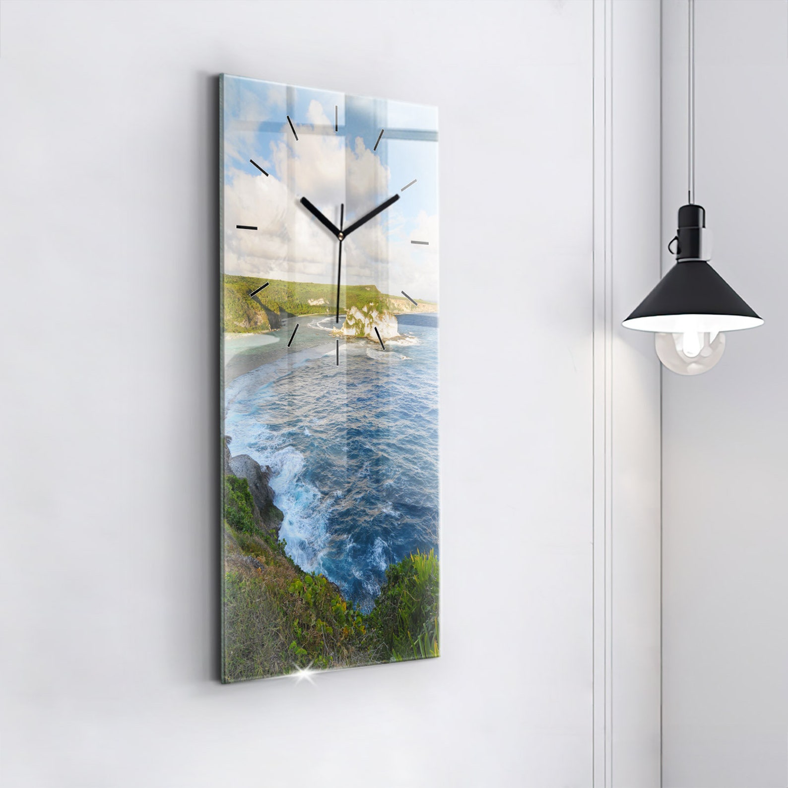 Ocean Coast Printed Clock, Blue Glass Clock, Landscape Modern Wall ...