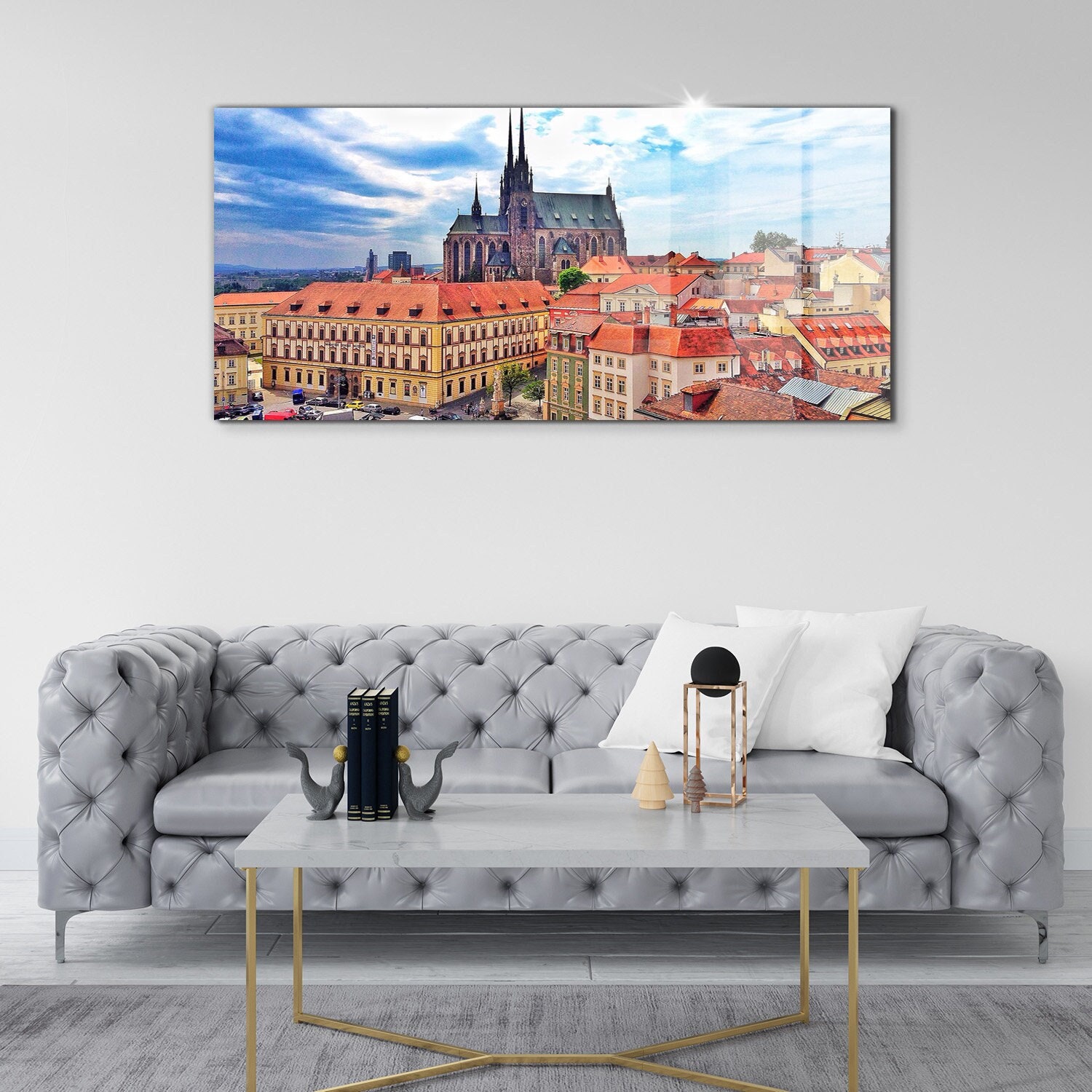 Vue de Brno Impression sur verre trempé, Art mural bleu, Art mural en ...