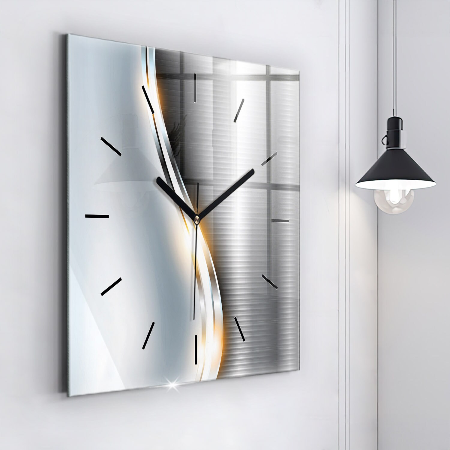 Metal Abstraction Glass Clock, Silver Wall Clock, Abstract Hanging ...