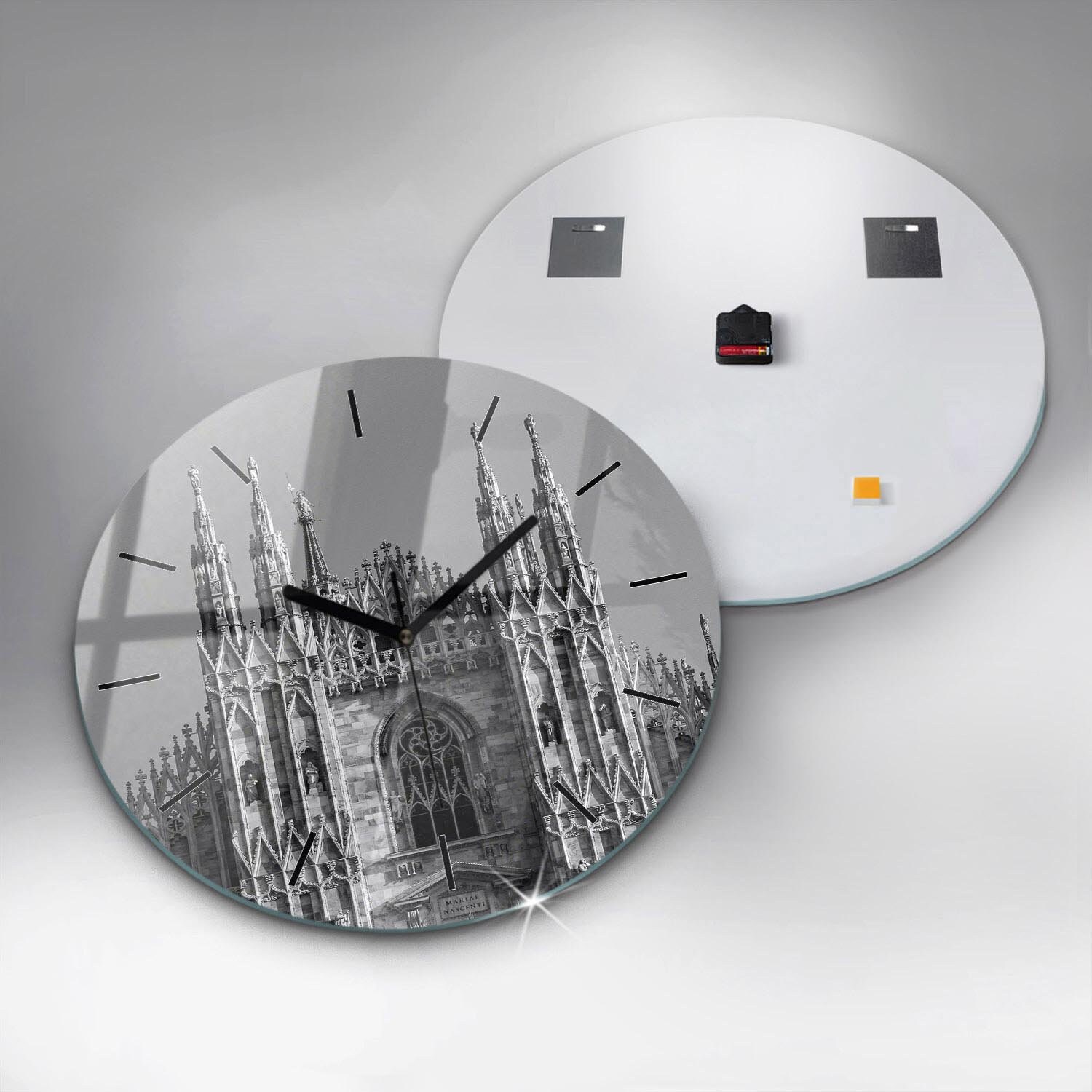 Duomo Di Milano Cathedral Glass Clock, Black Printed Clock, City Modern ...