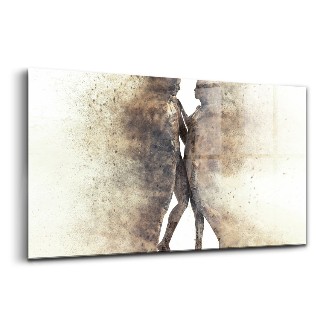 Abstraction People Sand Tempered Glass Print, Yellow Frameless Art, High Quality Print, Hanging ...