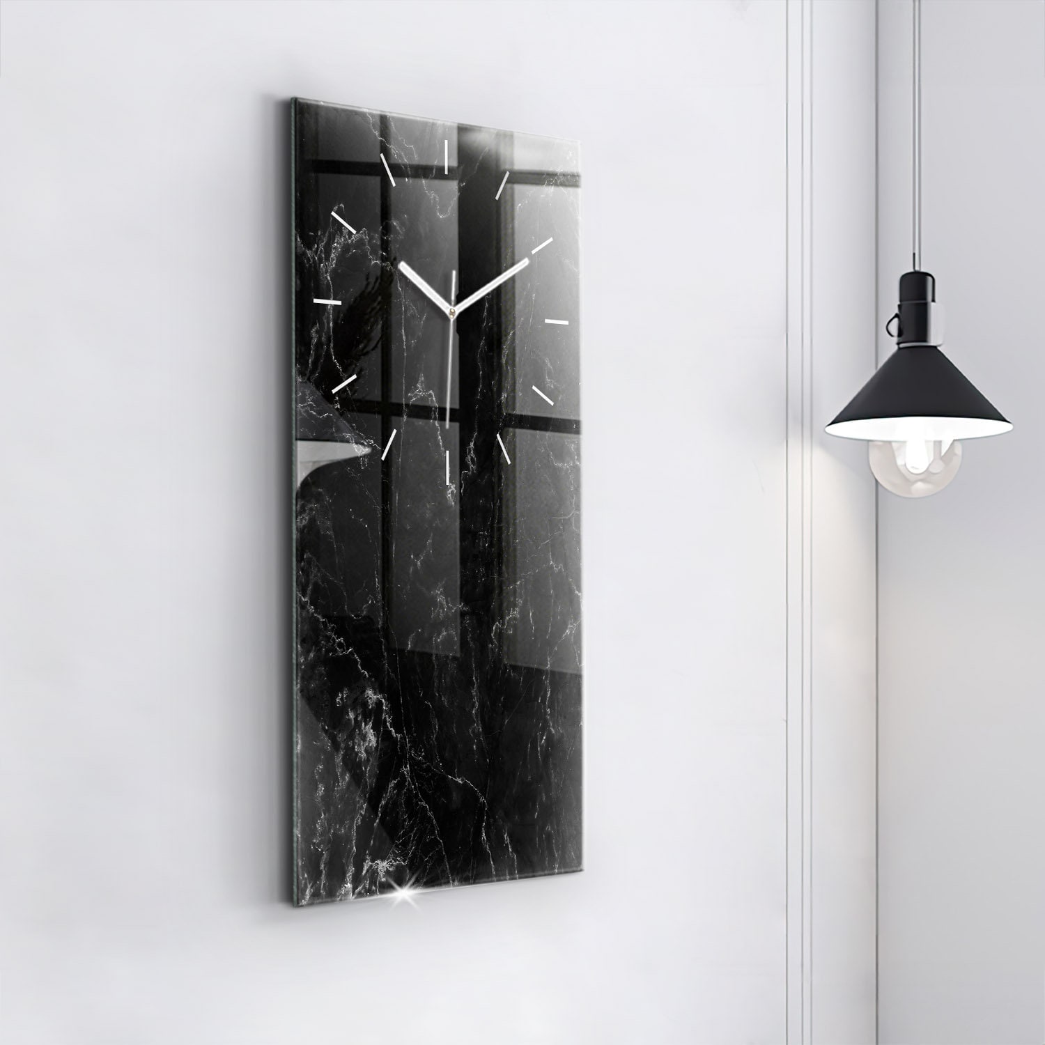 Black Marble Wall Clock, Black Glass Clock, Abstract Hanging Clock ...