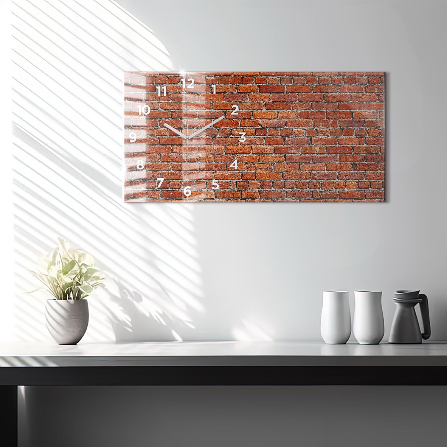 Old Brick Wall Modern Wall Clock, Red Glass Clock, Abstract ...