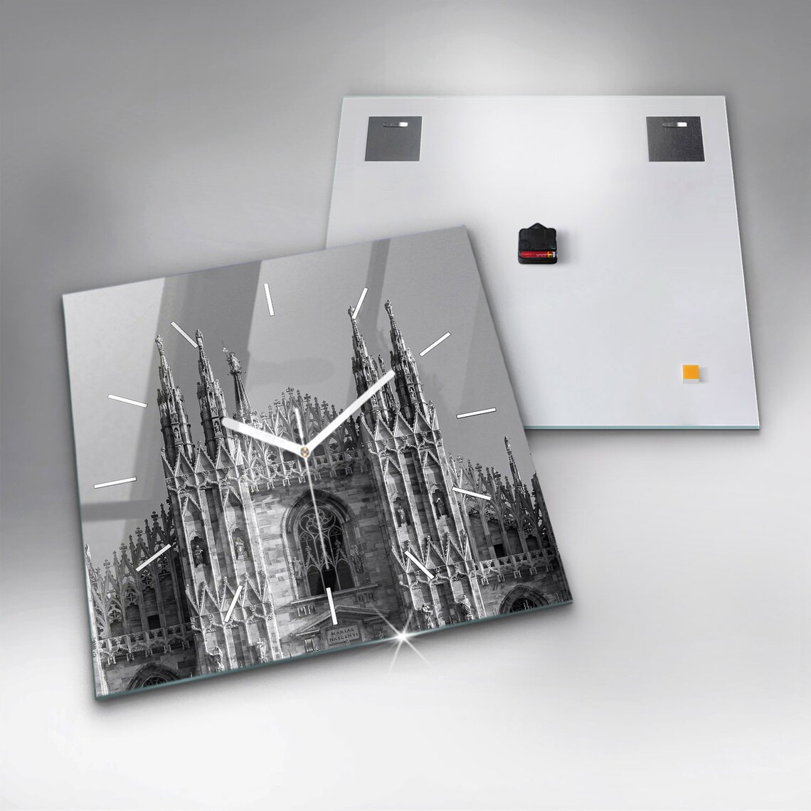 Duomo Di Milano Cathedral Glass Clock, Black Printed Clock, City Modern ...